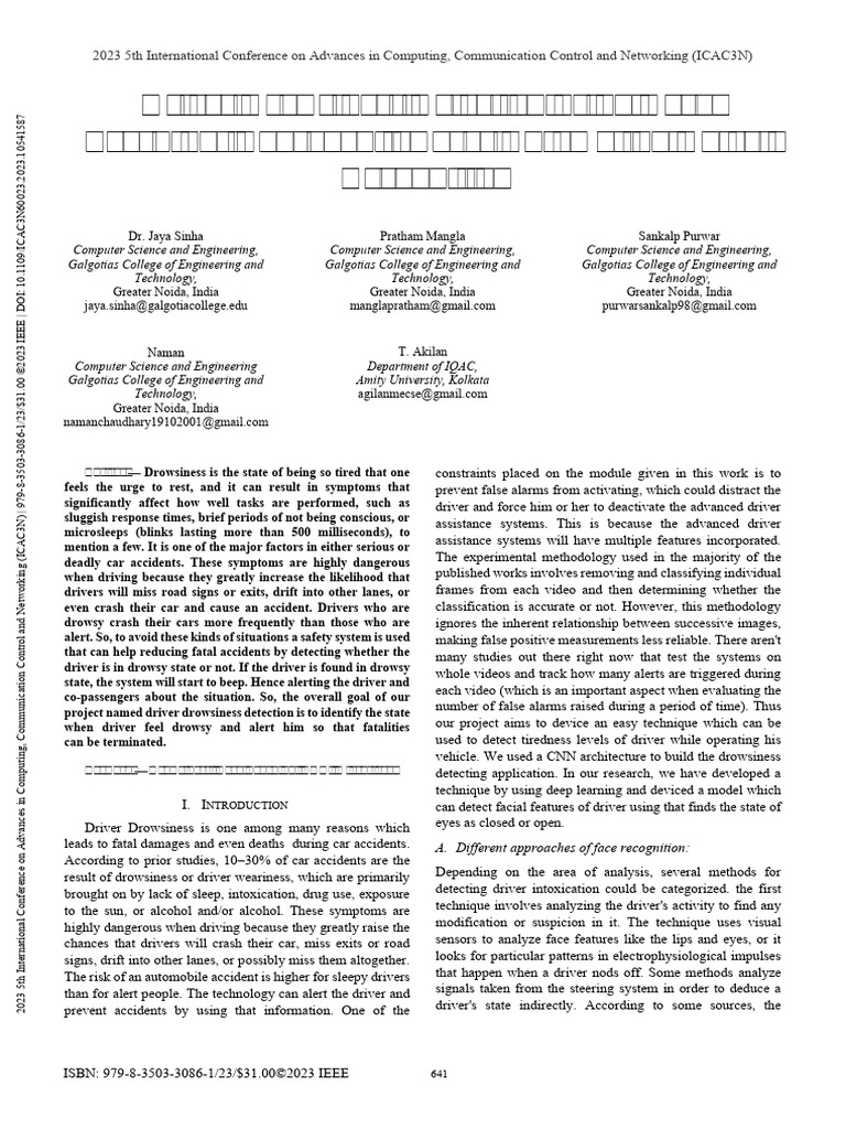 Driver Drowsiness Detection Using Deep Learning Approach Towards Automating Object Recognition ...