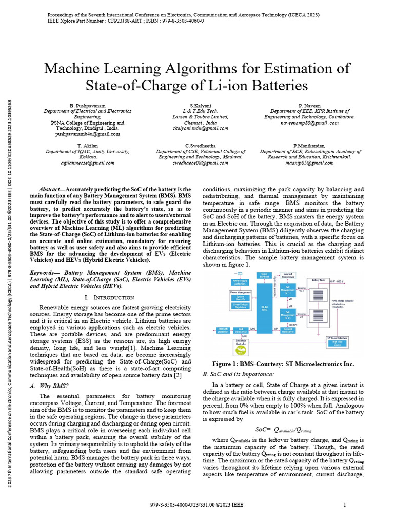 Machine Learning Algorithms For Estimation of State-of-Charge of Li-Ion Batteries | PDF | Deep ...