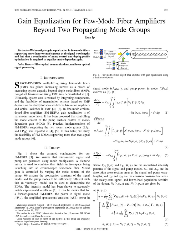 Gain Equalization For Few-Mode Fiber Amplifiers Beyond Two Propagating ...
