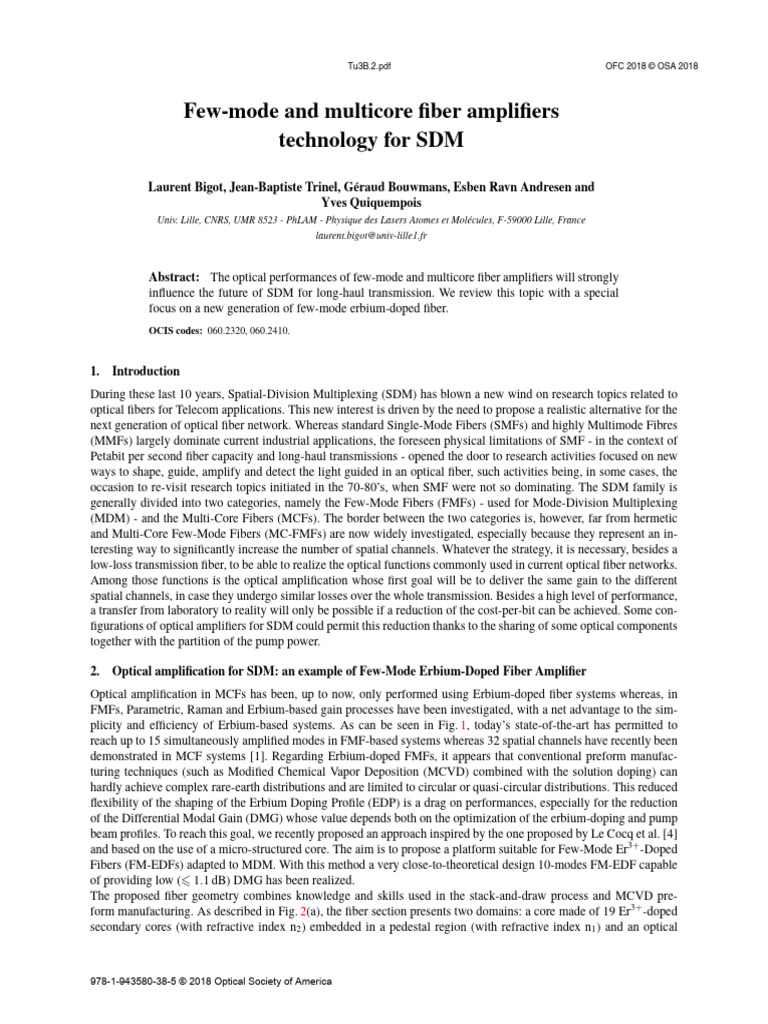 Few-Mode and Multicore Fiber Amplifiers Technology For SDM | PDF ...