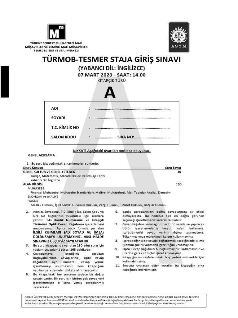 07 Mart 2020 Staja Giris Sinav Sorulari | PDF
