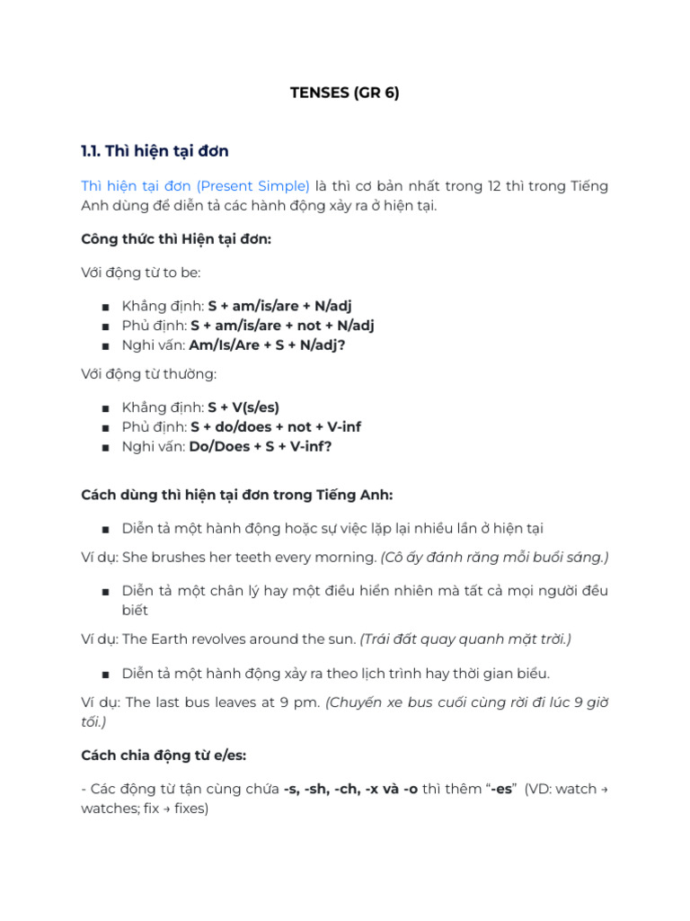 Các thì anh 6 | PDF