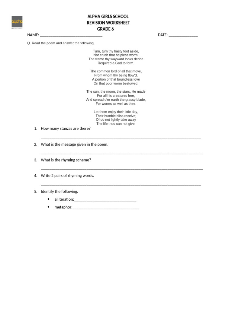 Revision Worksheet | PDF