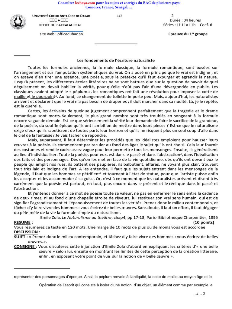 Sujets du Bac Français 2022 Sénégal | PDF | Poésie