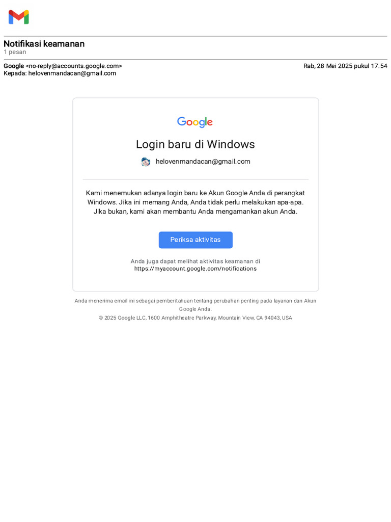 Gmail - Notifikasi Keamanan | PDF