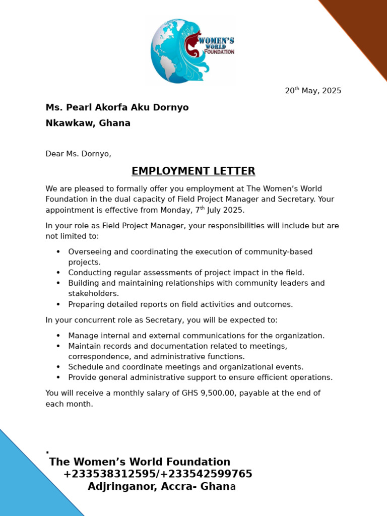 Employment Offer for Field Project Manager | PDF