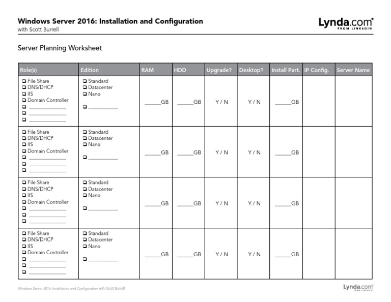 01 Server Planning Worksheet | PDF