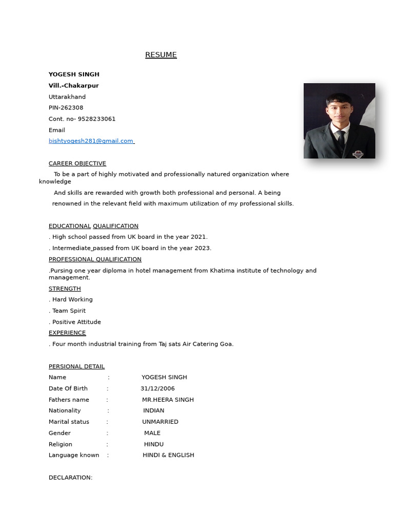Yogesh Singh CV . | PDF