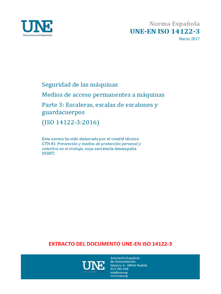 Norma UNE-EN ISO 14122-3:2017 | PDF | Estandarización | Escalera