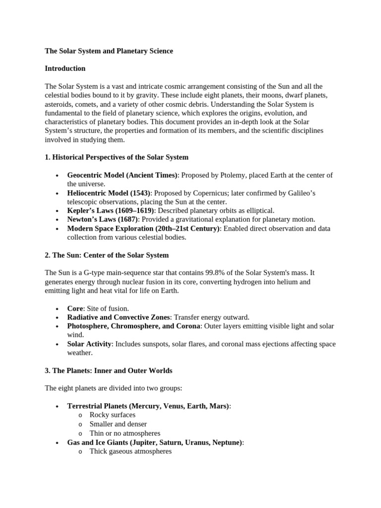 The Solar System and Planetary Science | PDF | Solar System | Sun