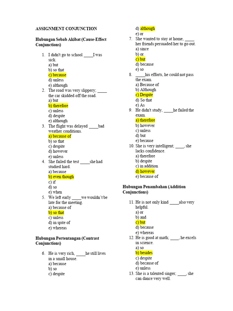 Conjunctions: Cause, Contrast, Addition | PDF