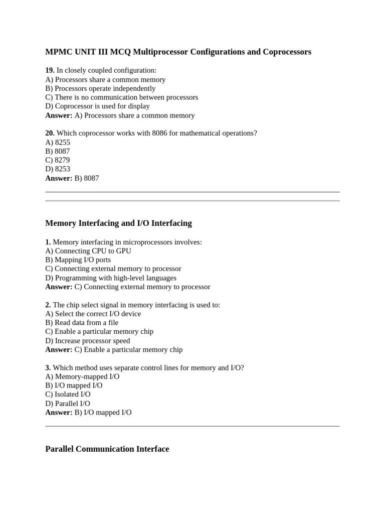MPMC UNIT III MCQ Multiprocessor Configurations and Coprocessors | PDF | Analog To Digital ...