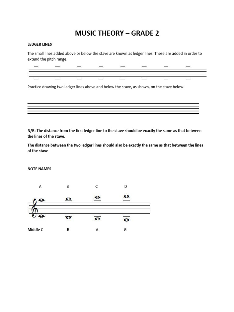 Grade 2 Music Theory: Ledger Lines & Scales | PDF | Minor Scale | Scale ...