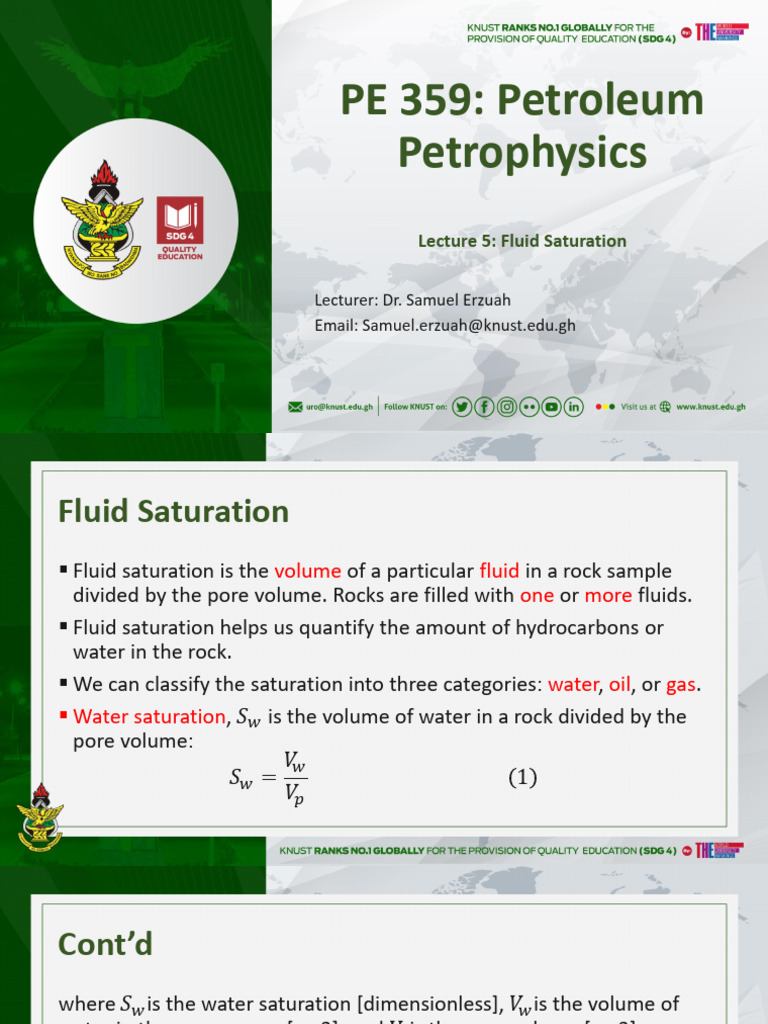 Lecture 5 - Fluid Saturation | PDF | Distillation | Petroleum Reservoir