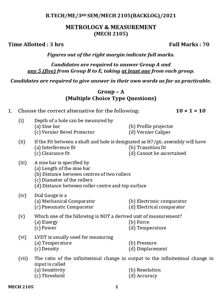 METROLOGY _ MEASUREMENT (BACKLOG) MECH 2105 | PDF | Engineering Tolerance | Mechanical Engineering