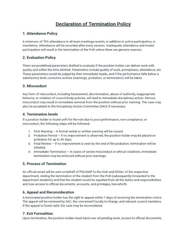 Termination Policy Guidelines and Procedures | PDF | Justice | Crime ...