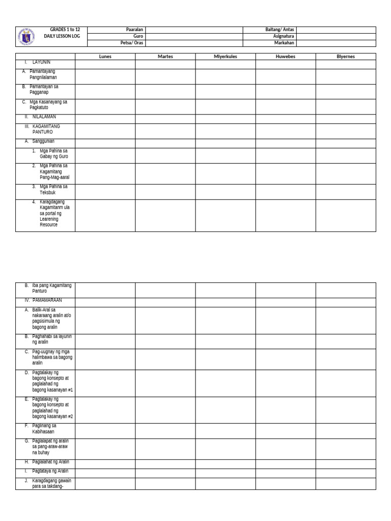 DLL Template Filipino | PDF