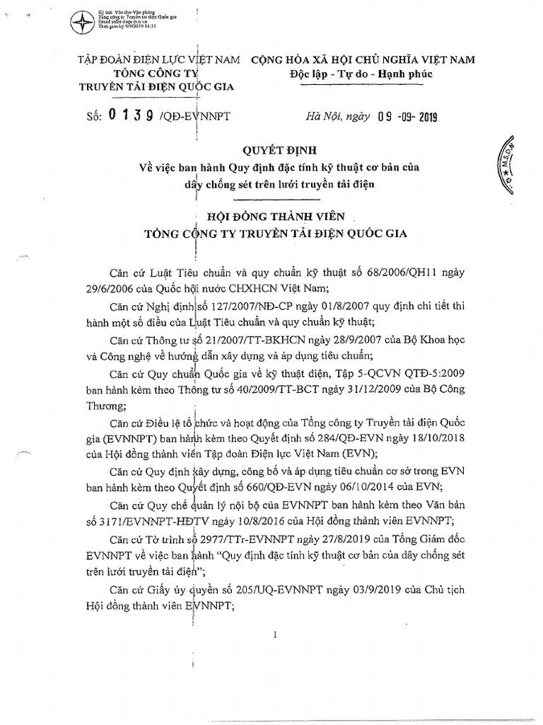 0139 QĐ-EVNNPT dây chống sét cáp quang | PDF