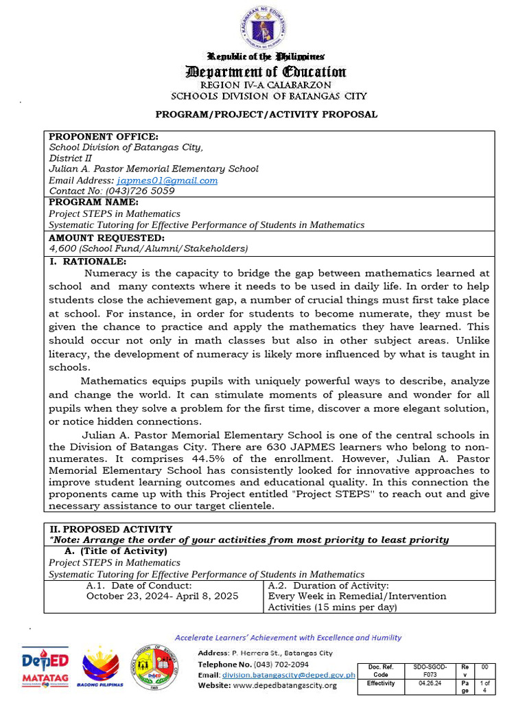 Registered PROGRAM, PROJECT, ACTIVITY PROPOSAL TEMPLATE Project Uplift 2024 | PDF | Learning ...