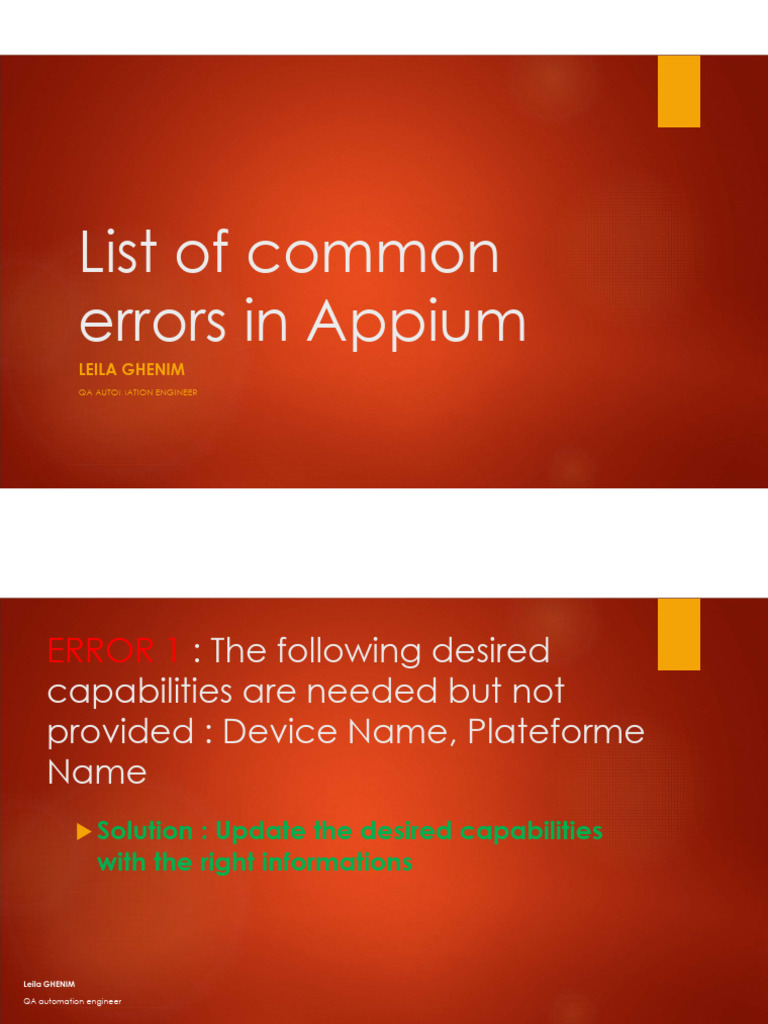 List of Common Errors in Appium | PDF
