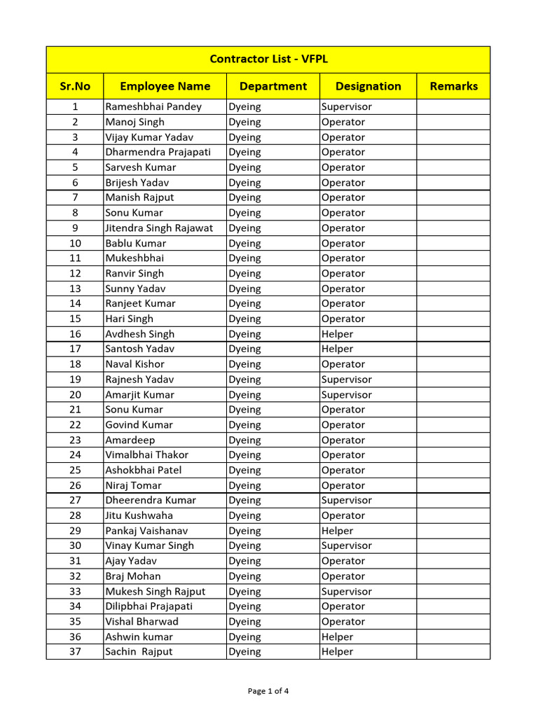 Contractor Employee List | PDF