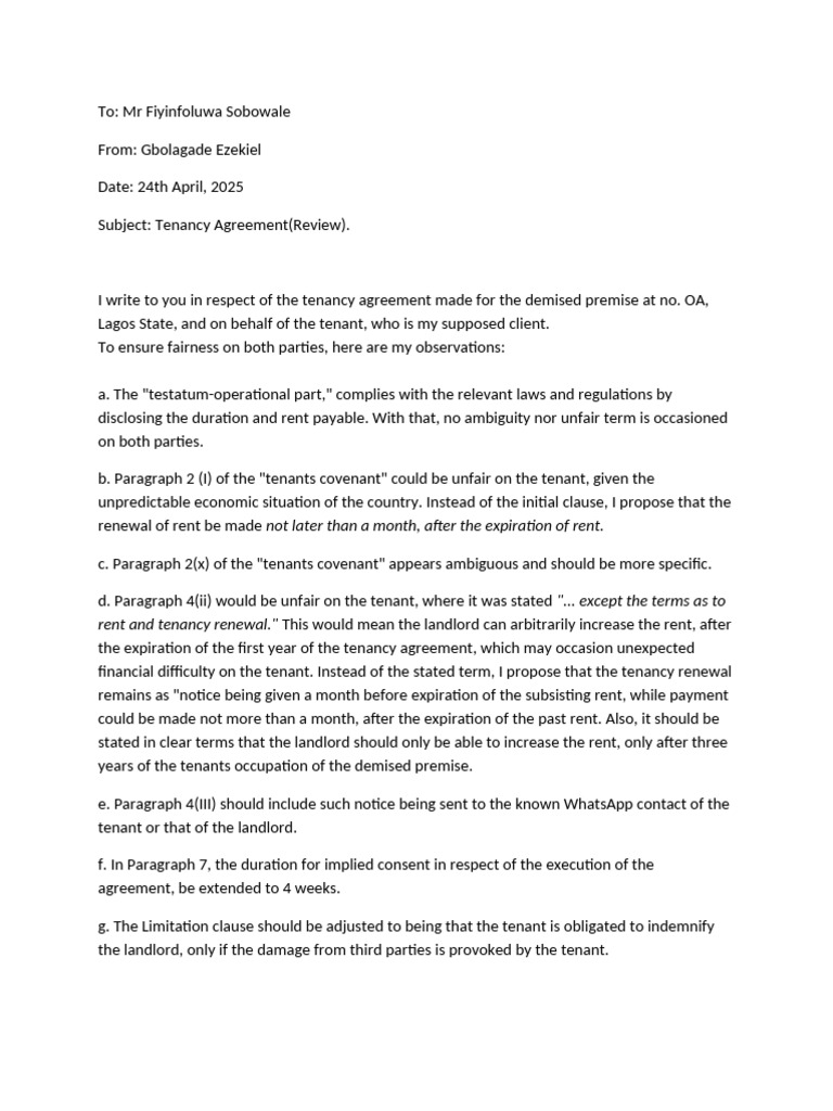 Tenancy Agreement Review Observations | PDF | Leasehold Estate | Lease
