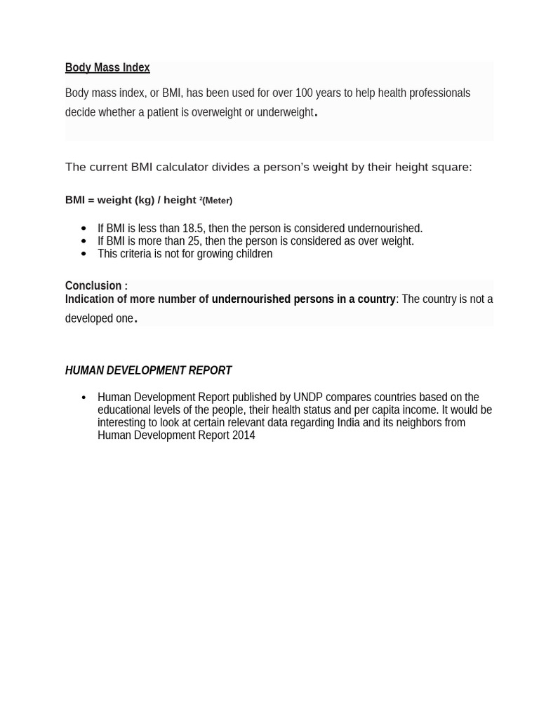 Understanding Body Mass Index and HDI | PDF | Body Mass Index | Human ...