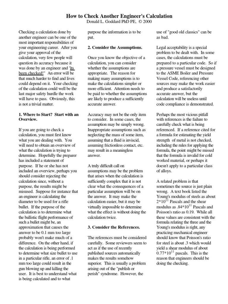 How To Check Another Engineer's Calculation: 2. Consider The ...