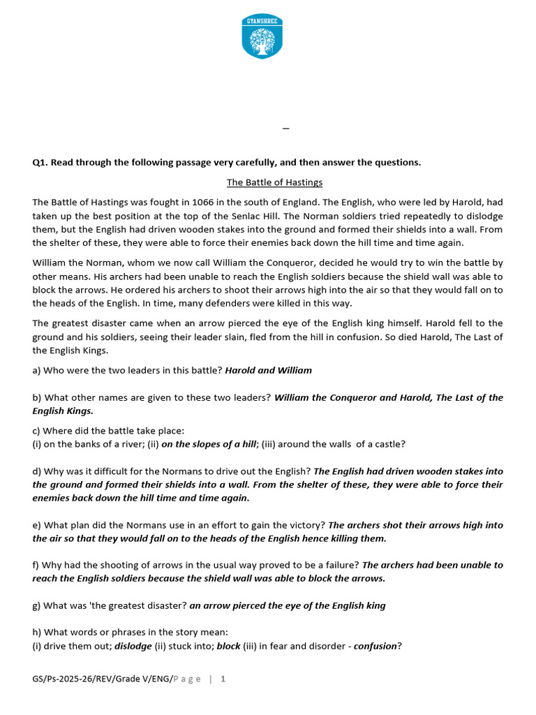Grade 5 English Worksheet Answers | PDF