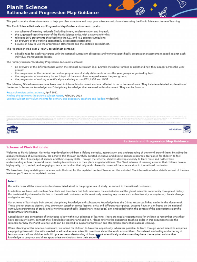 PlanIt Science Rationale and Progression Map Guidance | PDF ...