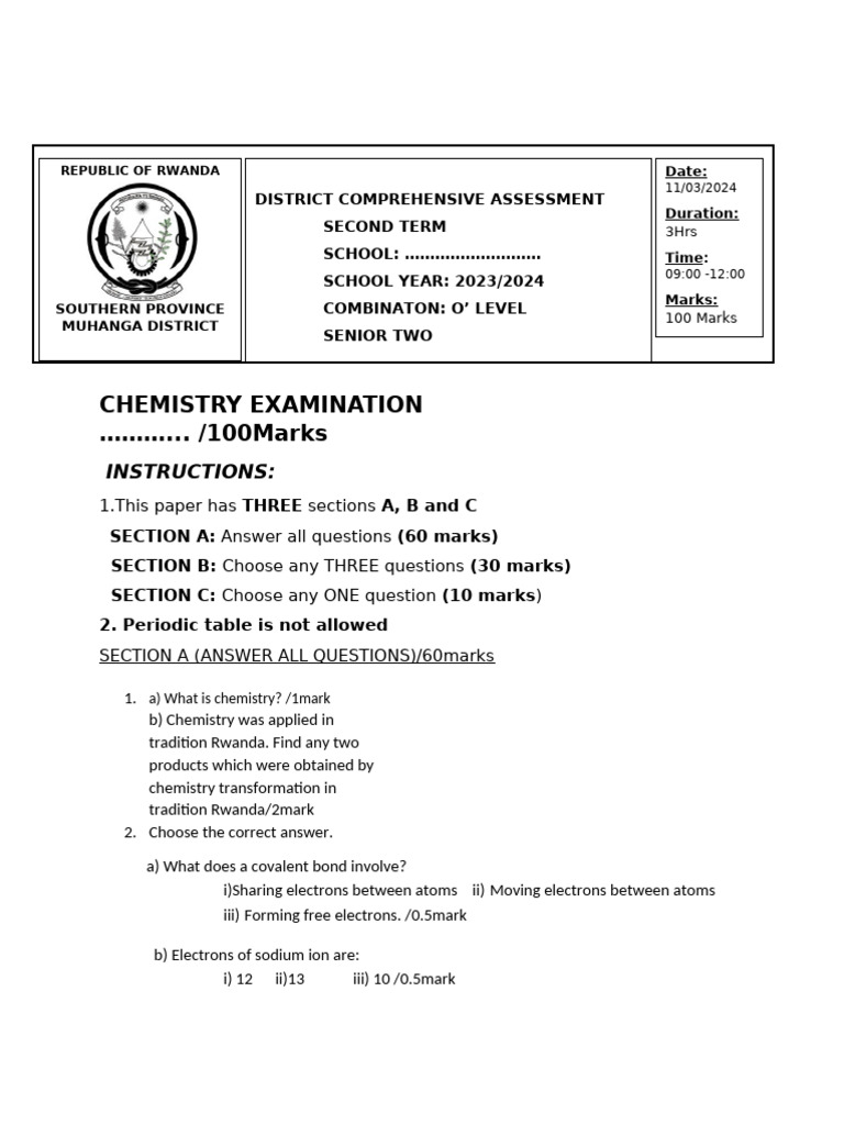 S2 Chemistry Questionnaire | PDF | Chemical Bond | Chemical Compounds