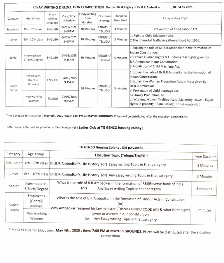Essay Writing &elocution Competition in Genco Colony | PDF