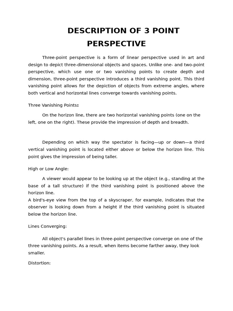 DESCRIPTION OF 3 POINT PERSPECTIVE | PDF | Perspective (Graphical) | Horizon