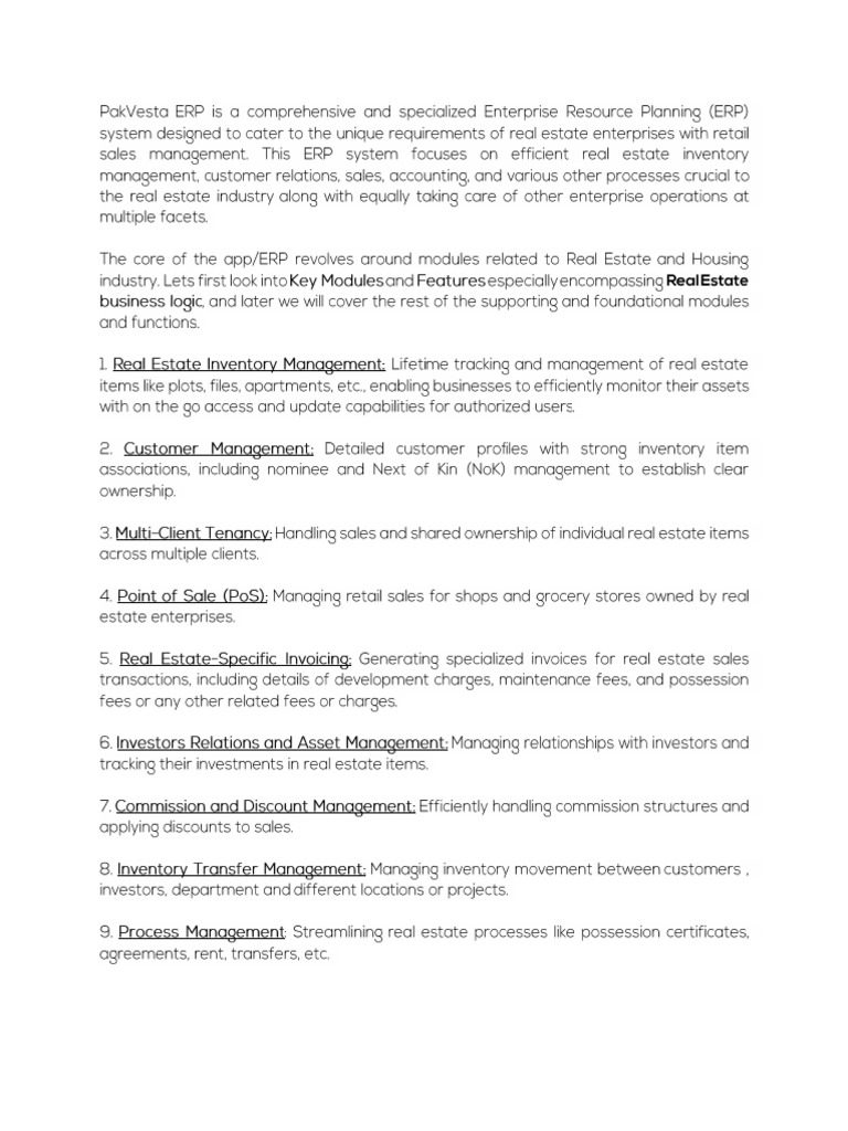 PakVesta ERP Initail Functionailty Report | PDF