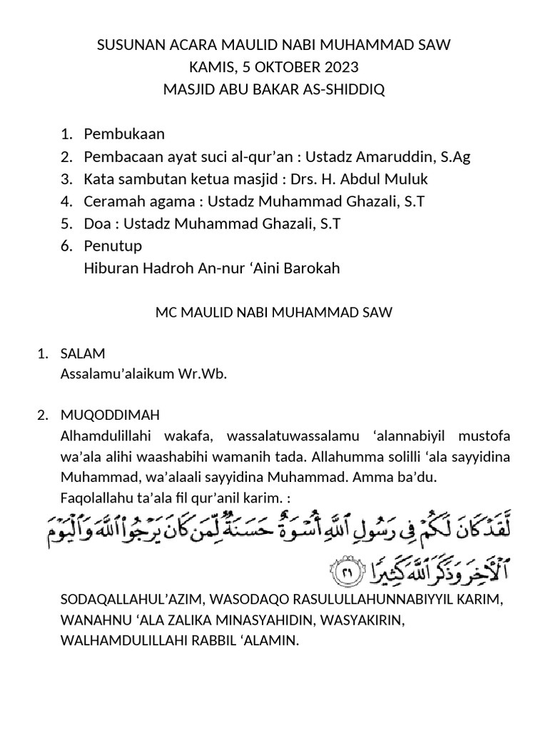 Acara Maulid Nabi Muhammad SAW | PDF