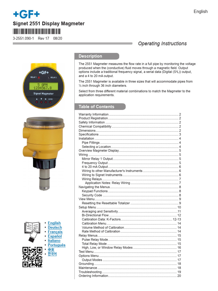 GF Magmeter-En | PDF | Relay | Menu (Computing)