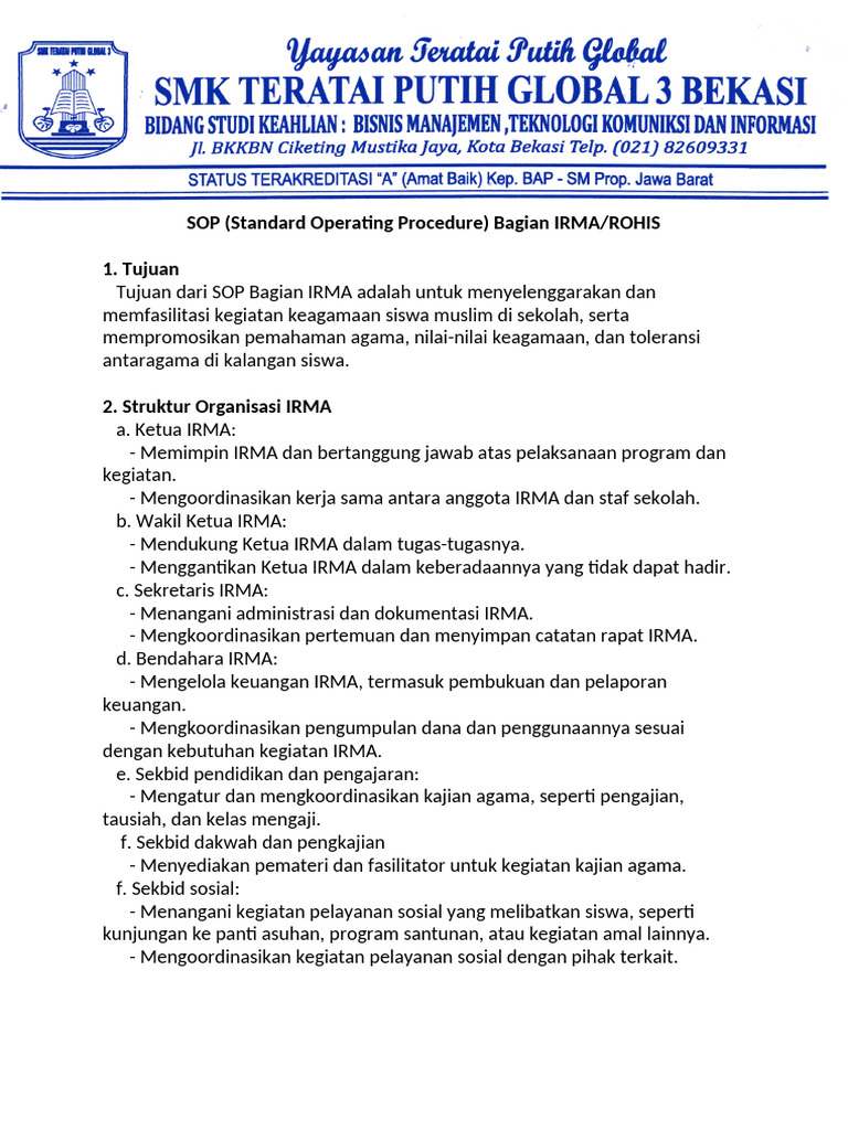 Sop Rohis SMK TPG 3 | PDF
