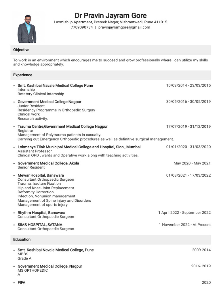 Naukri_DrPravinJayramGore[5y_6m] | PDF | Orthopedic Surgery | Knee