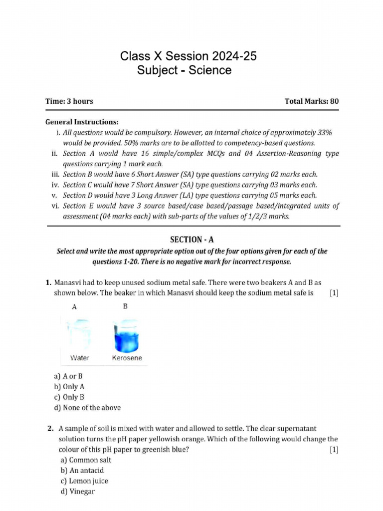 Science Test Paper-1 | PDF