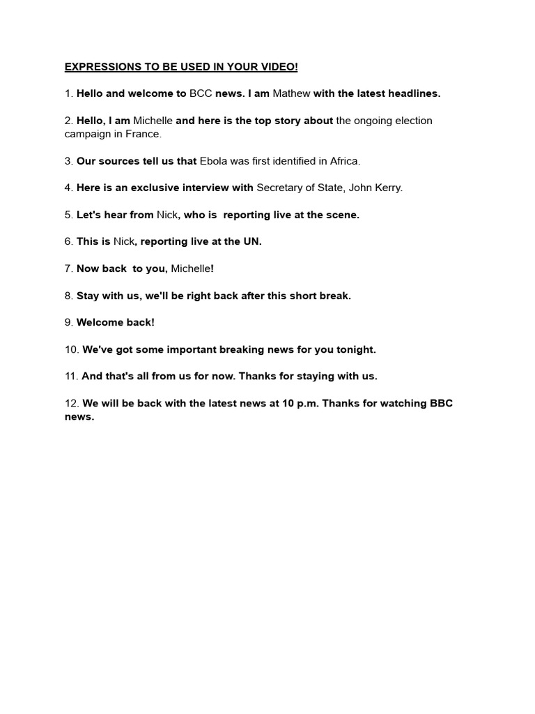 Expressions To Be Used in Your Video | PDF