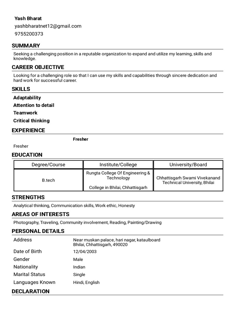 Resume - Yash Bharat - Format1 | PDF