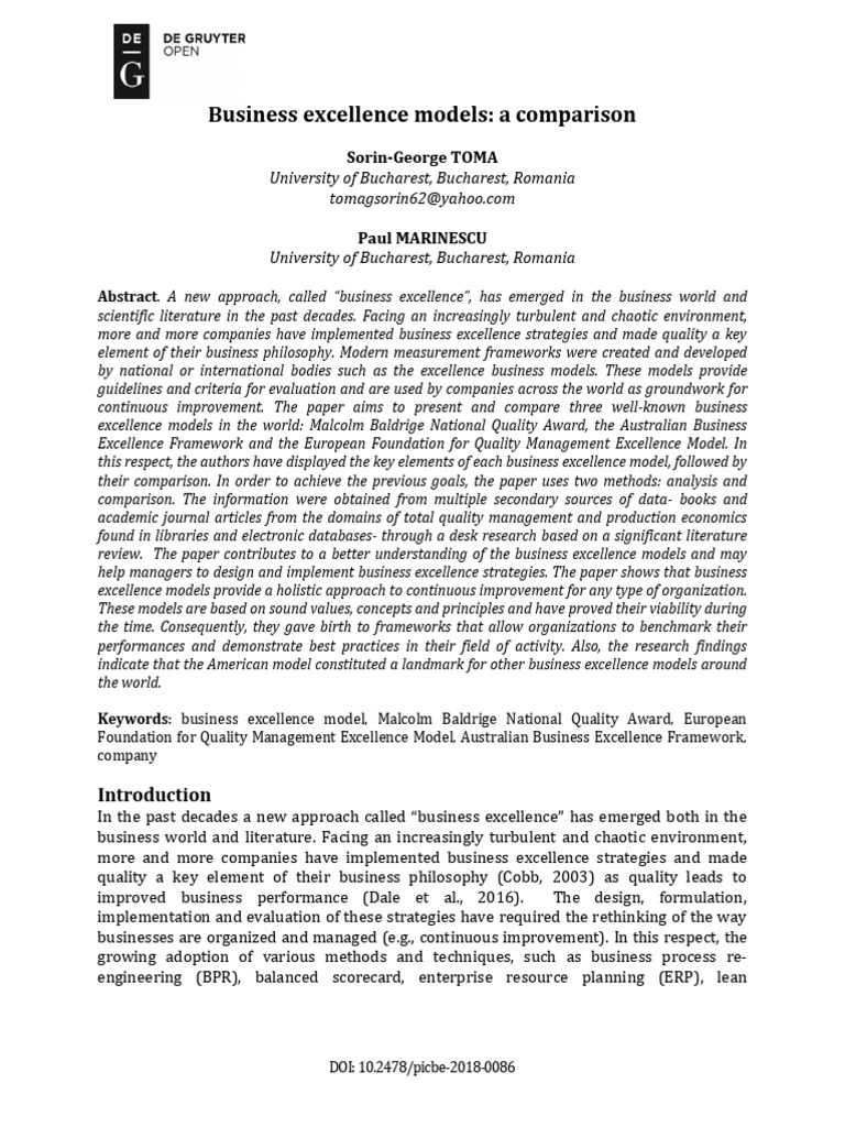 Business Excellence Models | PDF | Leadership | Quality Management