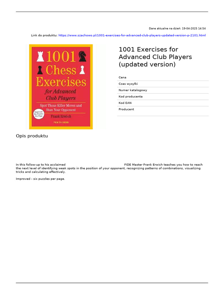 1001 Exercises For Advanced Club Players Updated Version | PDF | Chess | Traditional Board Games