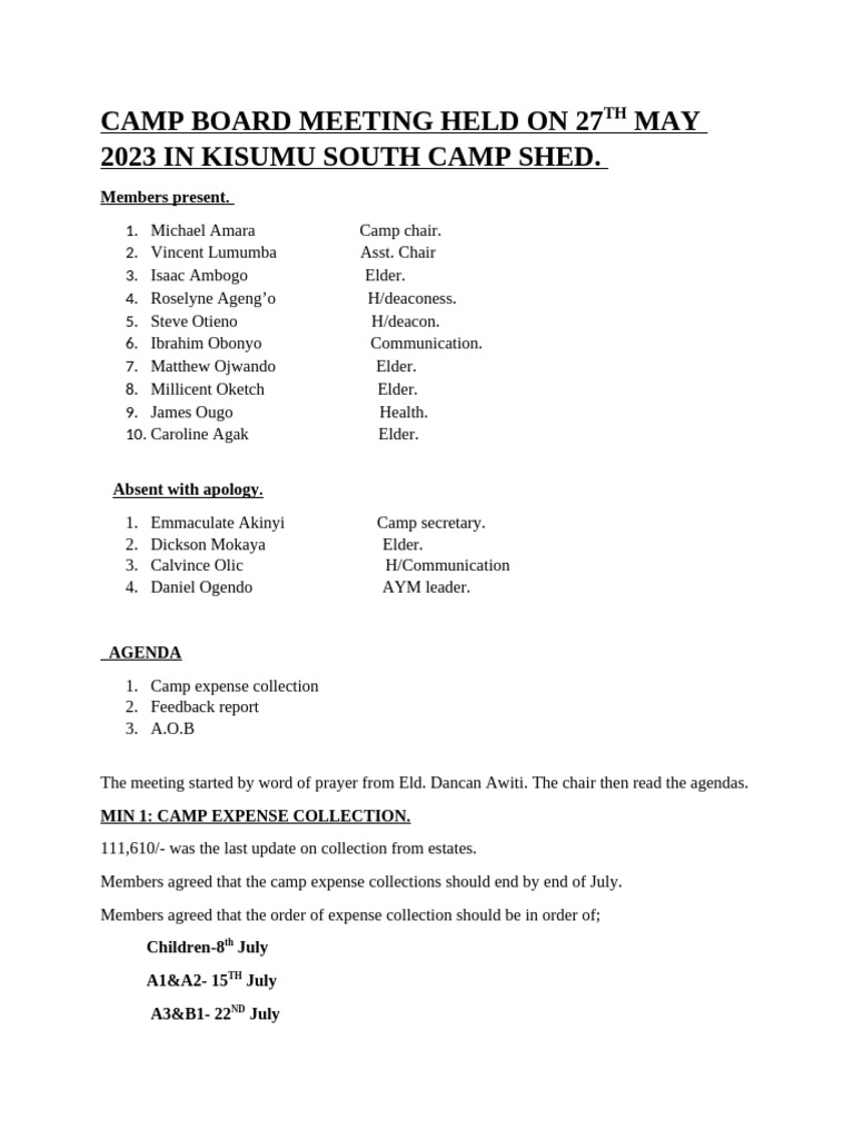 CAMP BOARD MEETING 27TH MAY 2023 | PDF