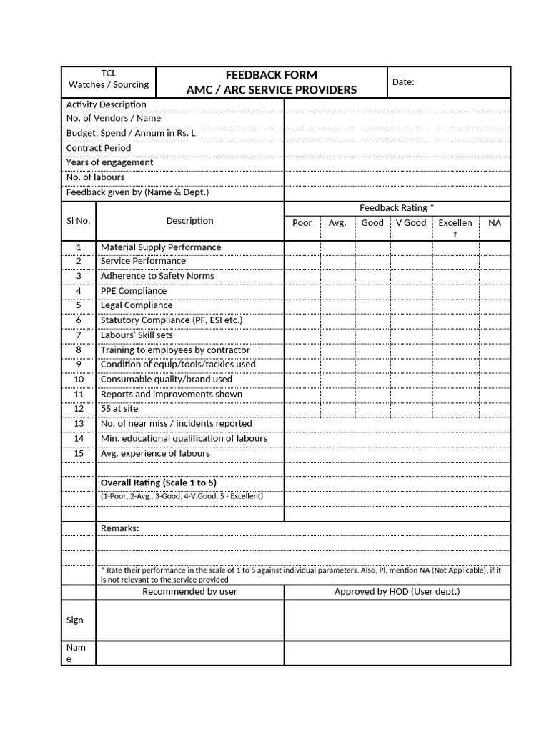Contractors Feedback Form | PDF