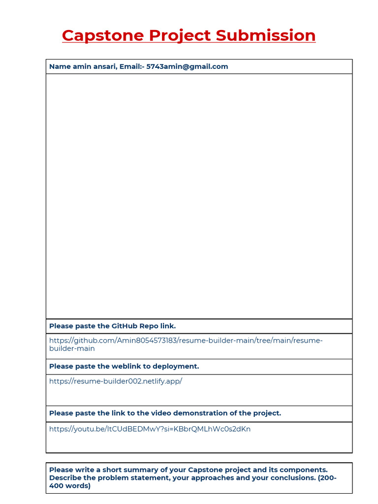 Capstone Project: Resume Builder App | PDF
