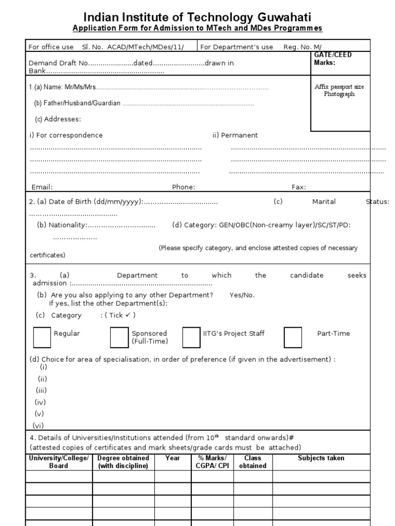 MTec - MDes Application Form - 2011 | PDF | University And College ...
