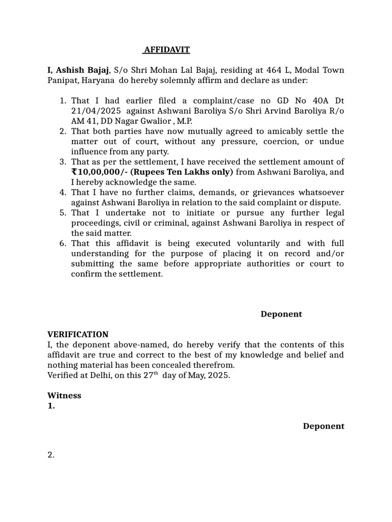 Affidavit Ashwani | PDF