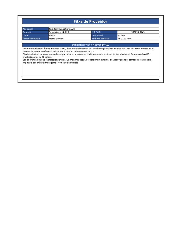 Ficha de Proveedores (Plantilla) .XLSX - AXIS | PDF