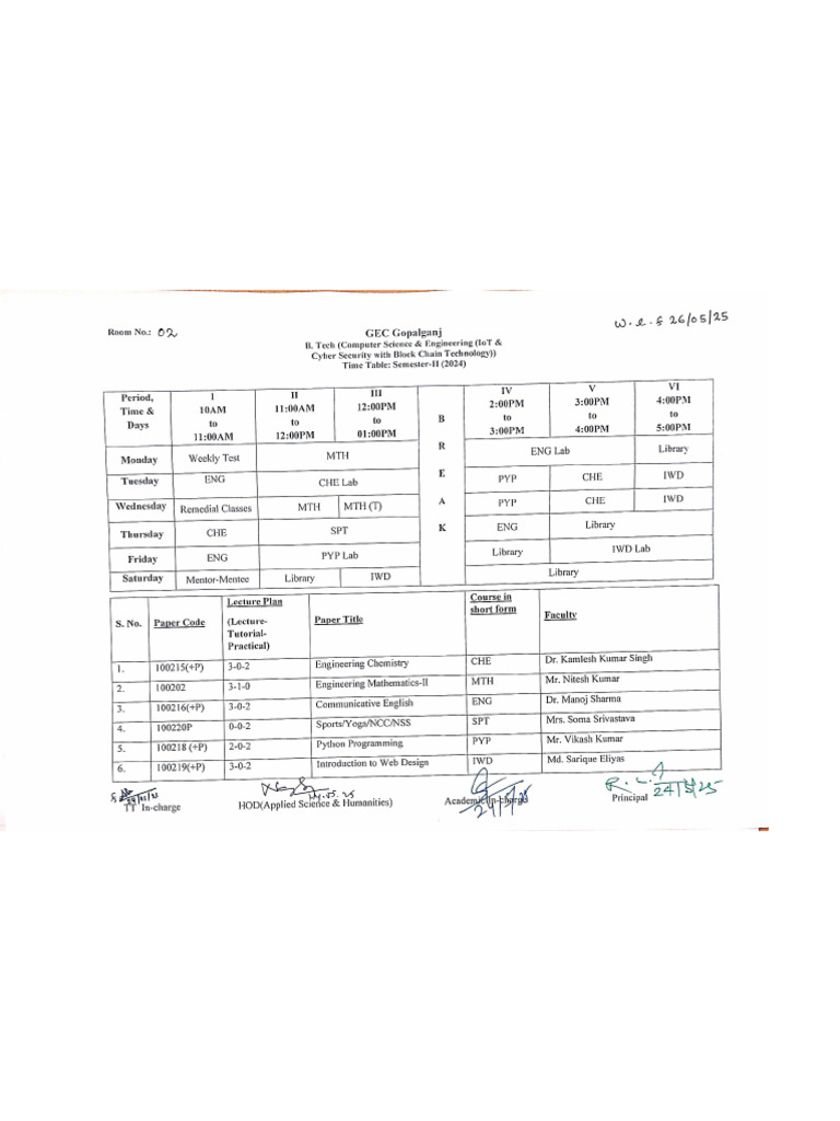 2nd Semester 2024 Time Table | PDF